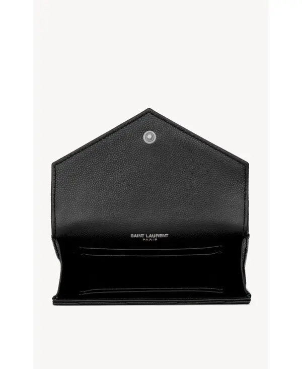 Saint Laurent Cassandre Matelasse Small Envelope Wallet Ingrain De Poudre Leather - Black