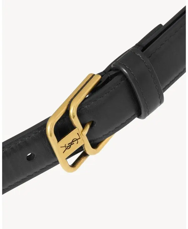 Saint Laurent Cassandre Double-buckle Thin Belt - Black
