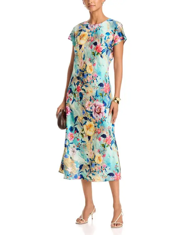 Johnny Was Ryu Bias Dolman Stretch Silk Dress