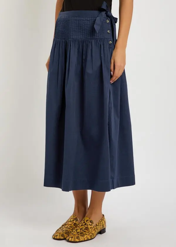 DAMSON MADDER Josie Pleated Cotton Midi Dress