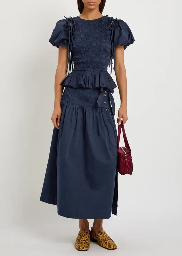 DAMSON MADDER Josie Pleated Cotton Midi Dress