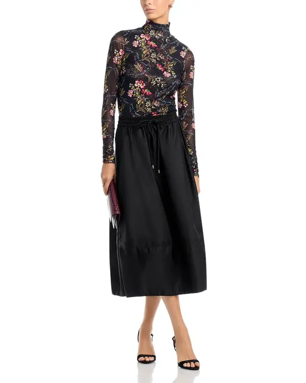 Cinq À Sept Love Letter Shirred Floral Mesh Turtleneck
