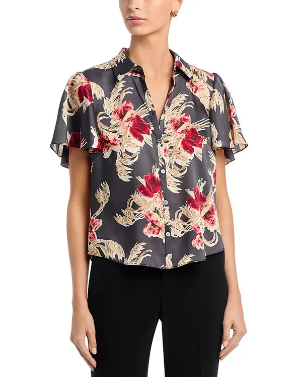 Cinq À Sept Wilted Poppy Flutter Sleeve Top - Obsidian Multi