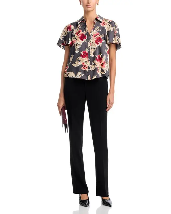 Cinq À Sept Wilted Poppy Flutter Sleeve Top - Obsidian Multi
