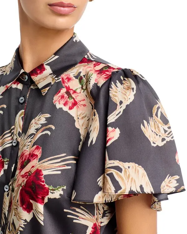Cinq À Sept Wilted Poppy Flutter Sleeve Top - Obsidian Multi