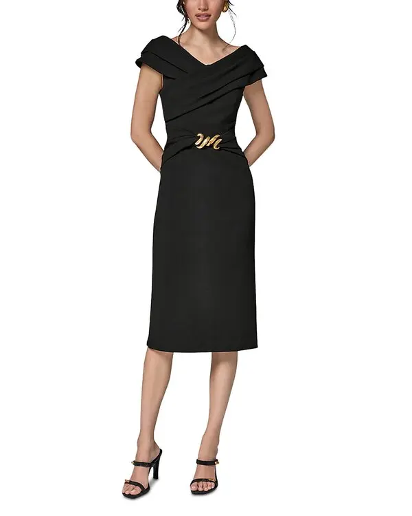 Donna Karan New York Portrait Neck Hardware Trim Sheath Dress