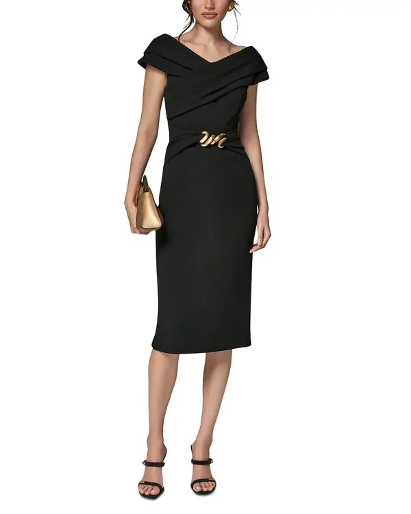 Donna Karan New York Portrait Neck Hardware Trim Sheath Dress