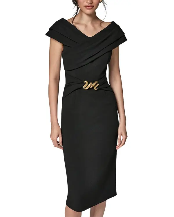 Donna Karan New York Portrait Neck Hardware Trim Sheath Dress