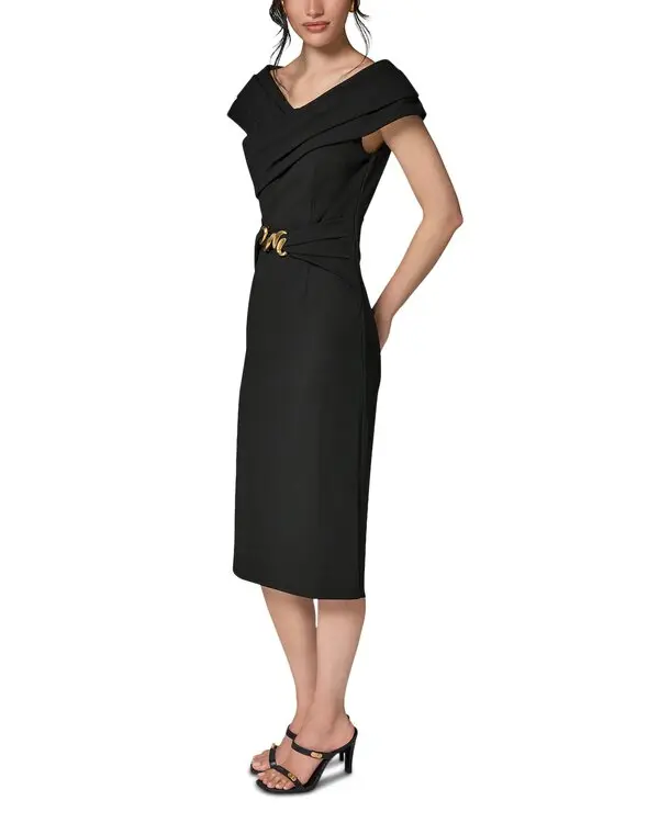 Donna Karan New York Portrait Neck Hardware Trim Sheath Dress