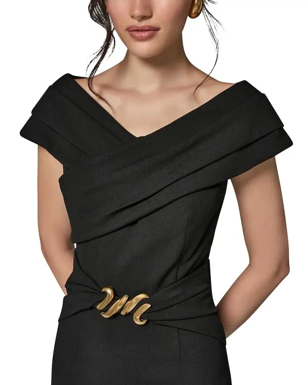 Donna Karan New York Portrait Neck Hardware Trim Sheath Dress