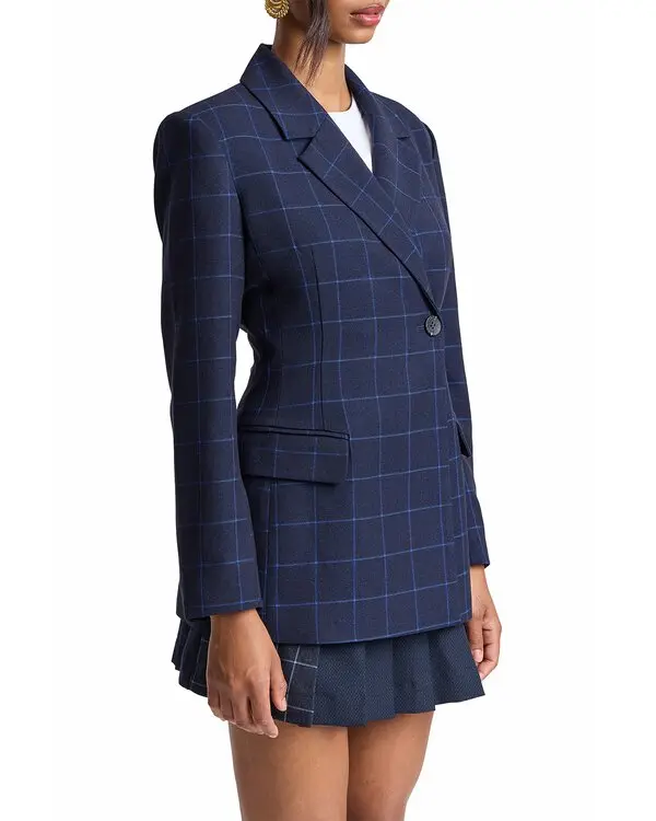 Avec Les Filles Windowpane Hourglass Tailored Blazer