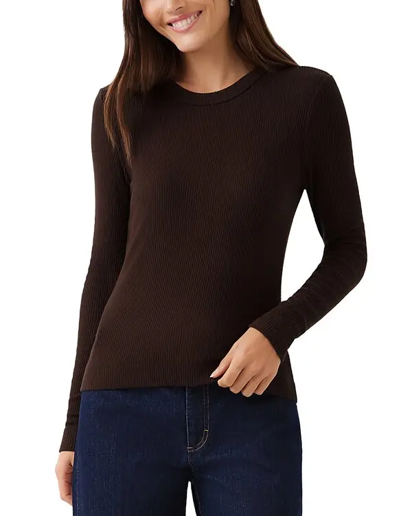 Karen Kane Ribbed Long Sleeve Crewneck Top - Chocolate