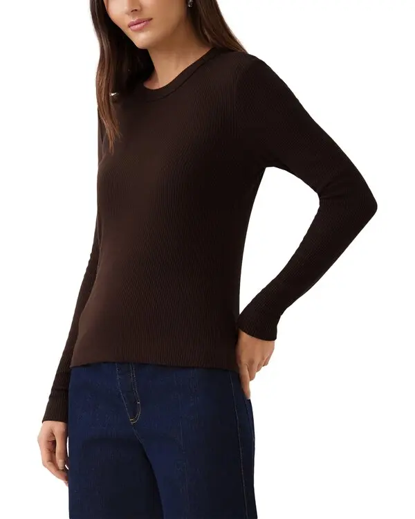 Karen Kane Ribbed Long Sleeve Crewneck Top - Chocolate