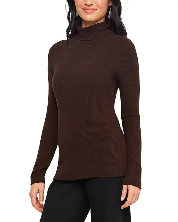 Karen Kane Ribbed Long Sleeve Turtleneck Top - Chocolate
