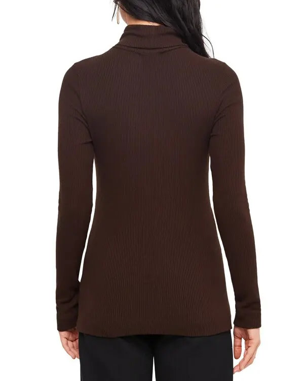 Karen Kane Ribbed Long Sleeve Turtleneck Top - Chocolate