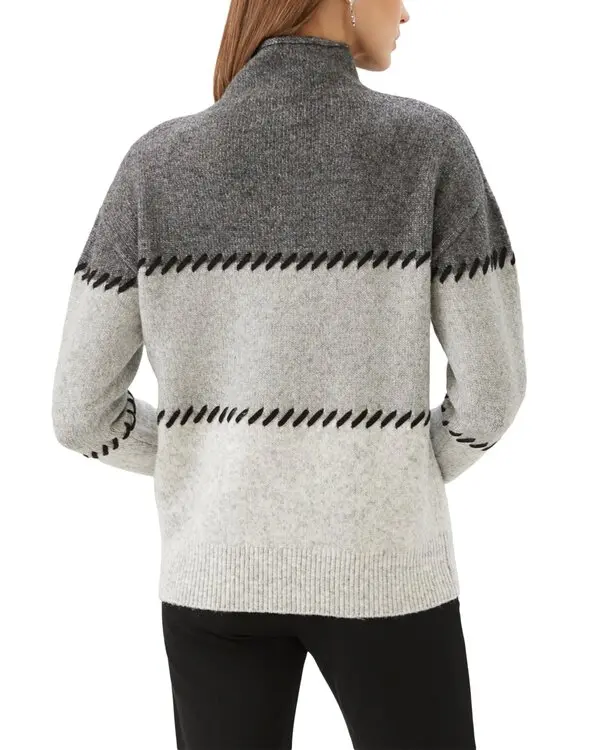 Karen Kane Contrast Stitch Mock Neck Colorblock Sweater