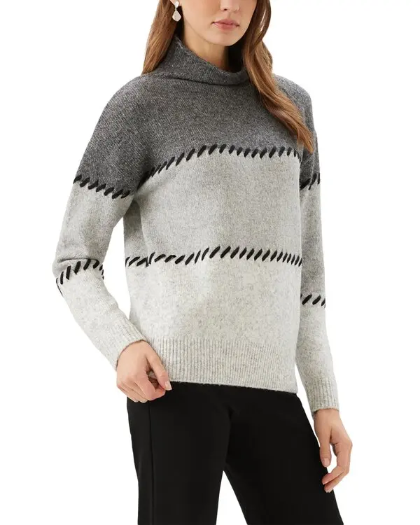 Karen Kane Contrast Stitch Mock Neck Colorblock Sweater
