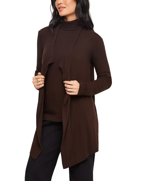 Karen Kane Ribbed Drape Front Cardigan - Chocolate