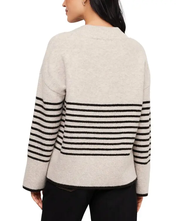 Karen Kane Printed V-neck Sweater - Oatmeal/ Black