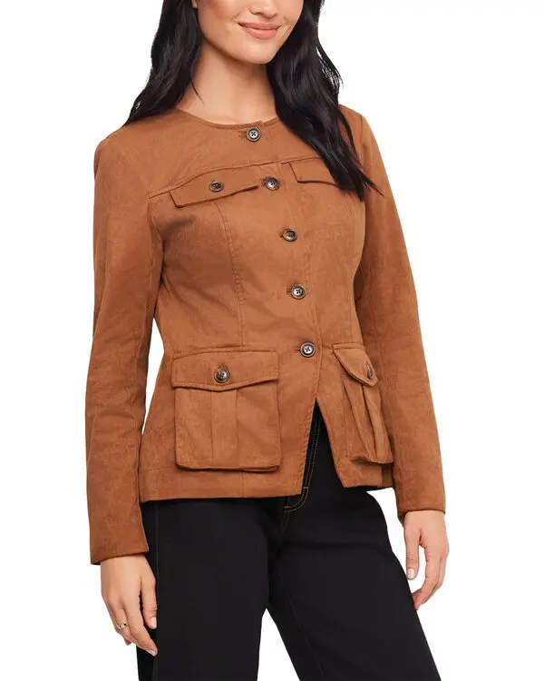 Karen Kane Faux Suede Cargo Shirt Jacket
