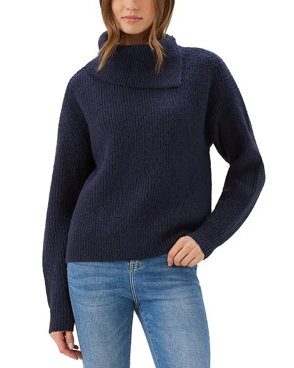 Karen Kane Split Neck Drop Shoulder Sweater - Navy