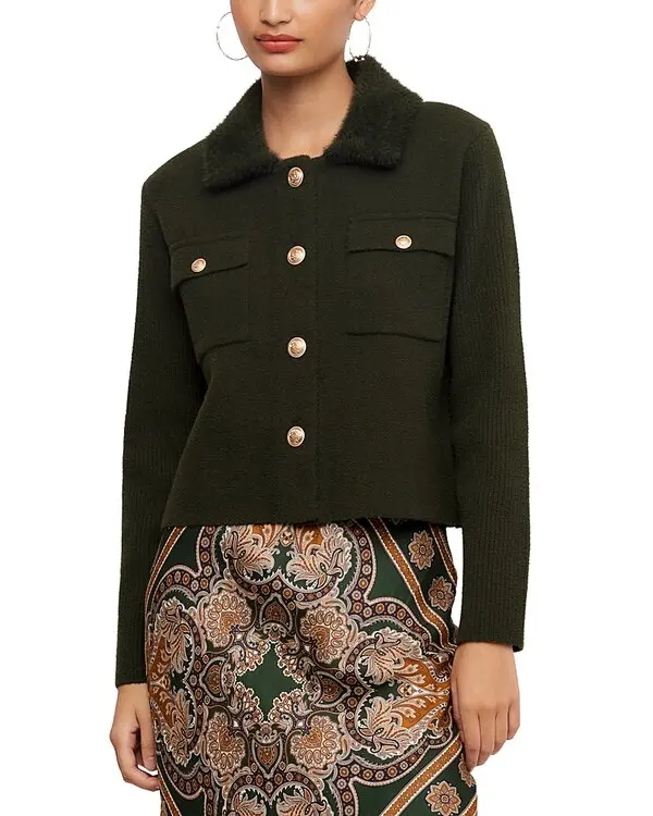 Karen Kane Faux Fur Collar Sweater Jacket