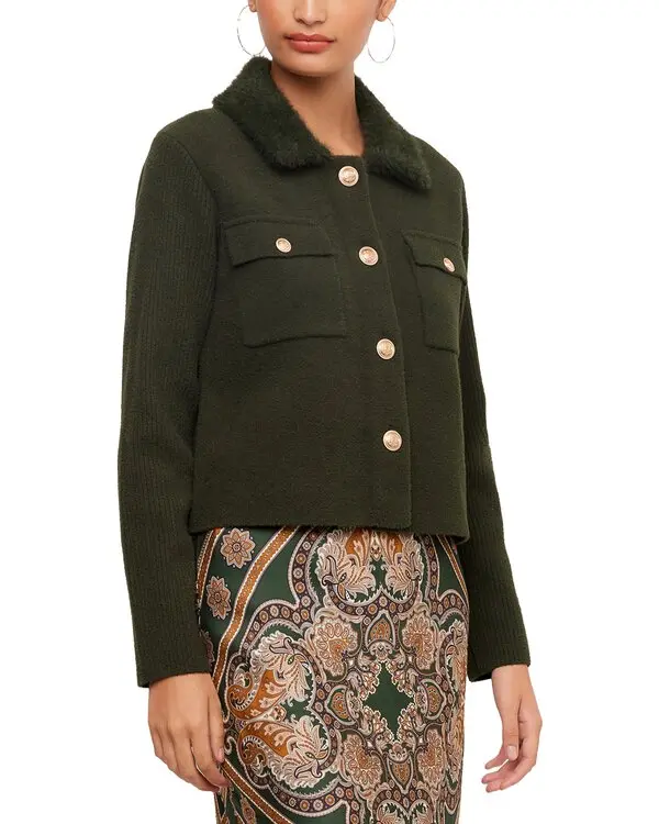 Karen Kane Faux Fur Collar Sweater Jacket