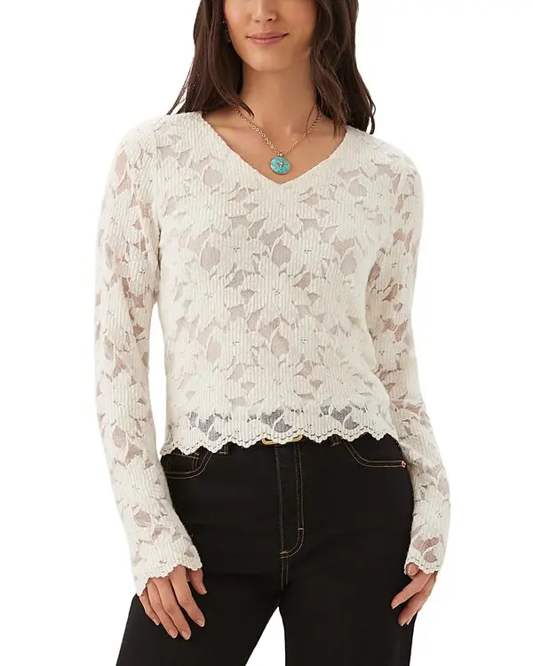 Karen Kane Floral Burnout V Neck Long Sleeve Top