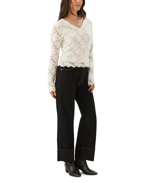 Karen Kane Floral Burnout V Neck Long Sleeve Top
