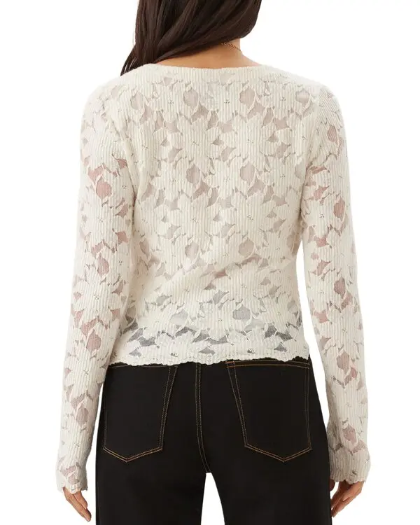 Karen Kane Floral Burnout V Neck Long Sleeve Top