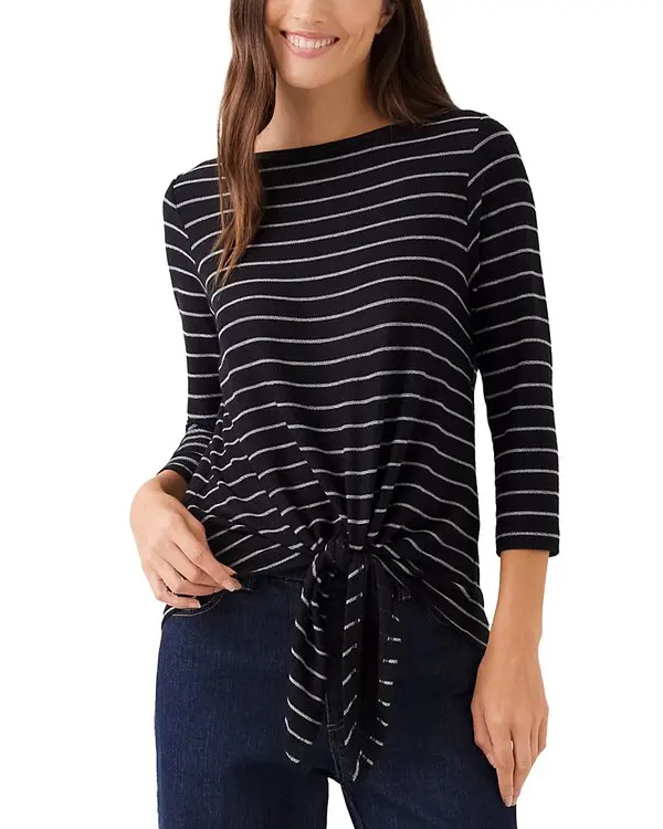 Karen Kane Striped 3/4 Sleeve Boat Neck Tie Front Top