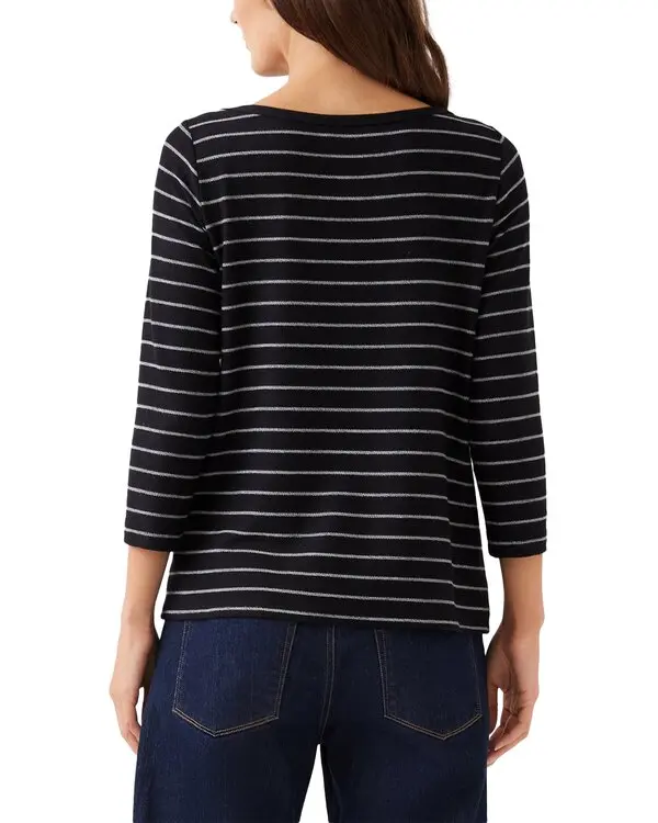 Karen Kane Striped 3/4 Sleeve Boat Neck Tie Front Top