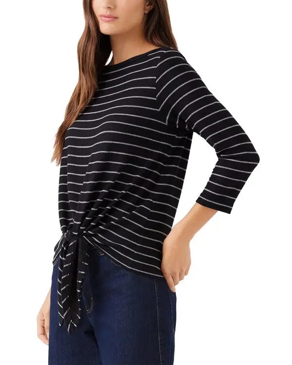 Karen Kane Striped 3/4 Sleeve Boat Neck Tie Front Top