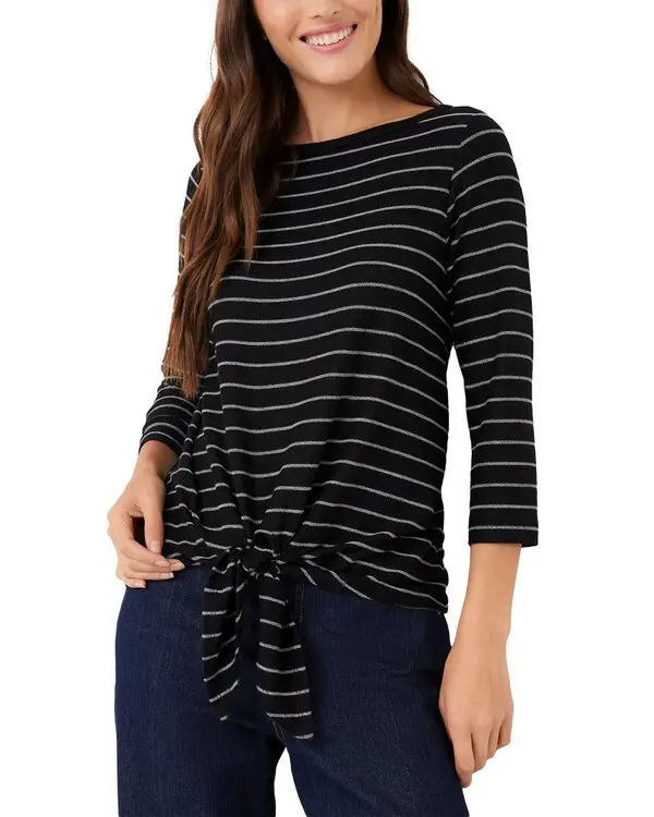 Karen Kane Striped 3/4 Sleeve Boat Neck Tie Front Top