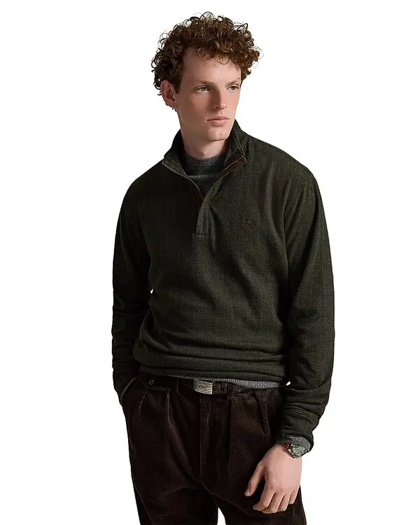 Polo Ralph Lauren Luxury Jersey Herringbone Quarter Zip Sweater - Green Multi