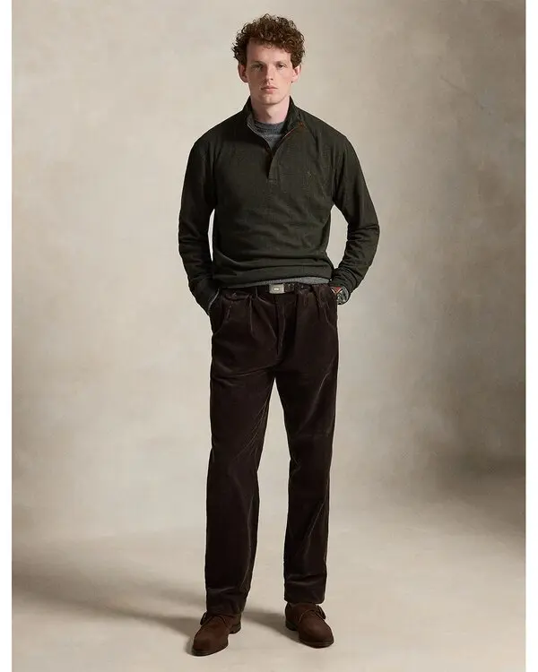 Polo Ralph Lauren Luxury Jersey Herringbone Quarter Zip Sweater - Green Multi