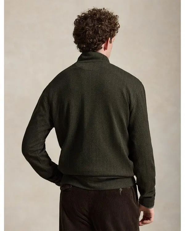 Polo Ralph Lauren Luxury Jersey Herringbone Quarter Zip Sweater - Green Multi