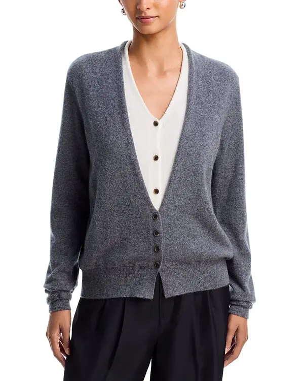 LISA YANG Vani Cashmere Button Front Cardigan - Graphite/cream