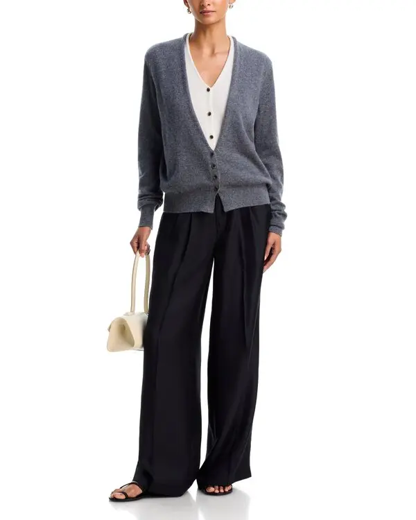 LISA YANG Vani Cashmere Button Front Cardigan - Graphite/cream