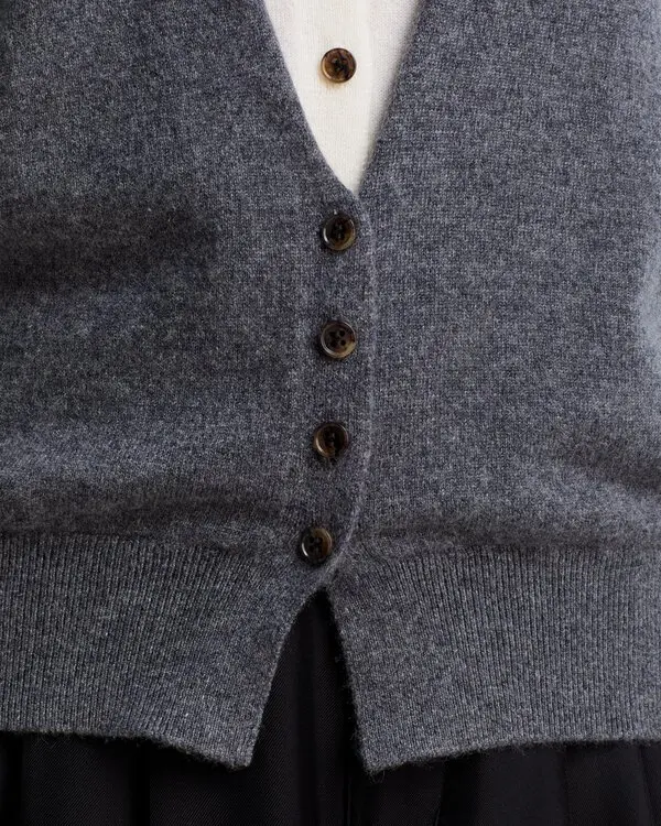LISA YANG Vani Cashmere Button Front Cardigan - Graphite/cream