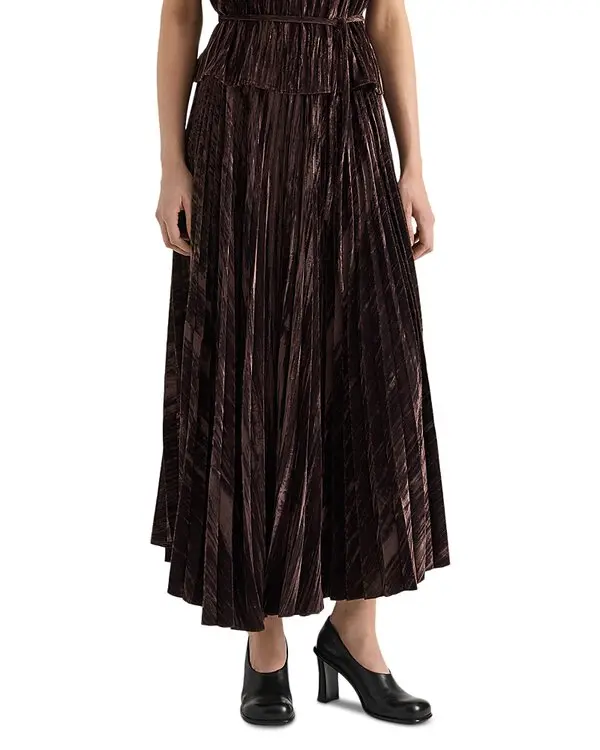 Proenza Schouler White Label Daphne Crushed Velvet Pleated Skirt - Coffee