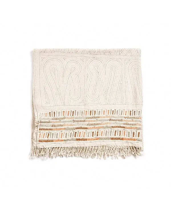 STUDIO VARIOUSLY Unah Coral Fully Hand Embroidered Handwoven Organic Cotton Throw - Brown