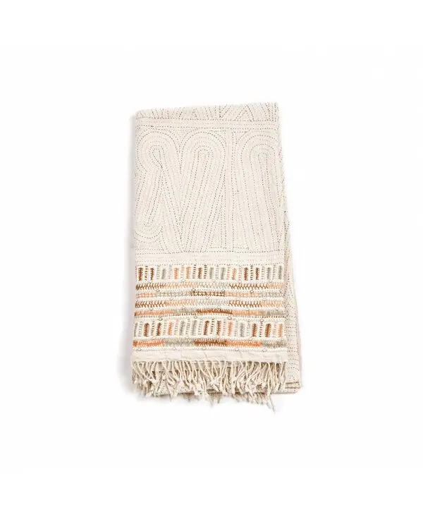 STUDIO VARIOUSLY Unah Coral Fully Hand Embroidered Handwoven Organic Cotton Throw - Brown