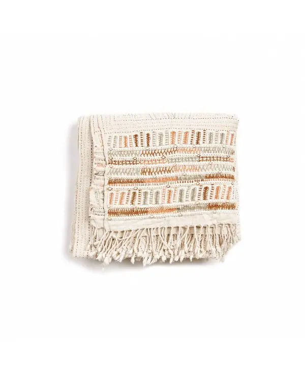 STUDIO VARIOUSLY Unah Coral Fully Hand Embroidered Handwoven Organic Cotton Throw - Brown