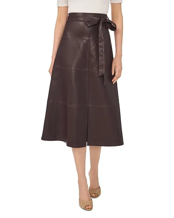 CECE DUPRAZ Faux Leather Tie Waist Midi Skirt