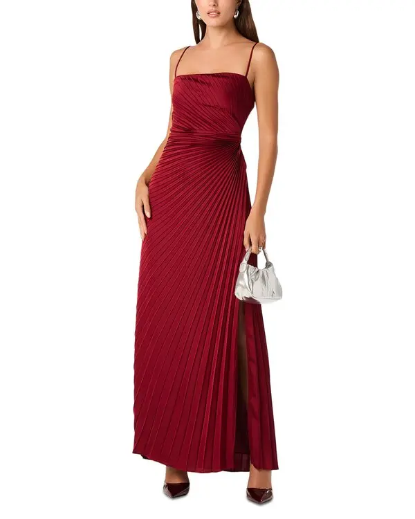 Astr The Label Paulette Pleated Satin Maxi Dress