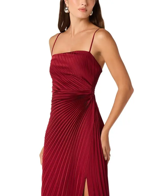 Astr The Label Paulette Pleated Satin Maxi Dress