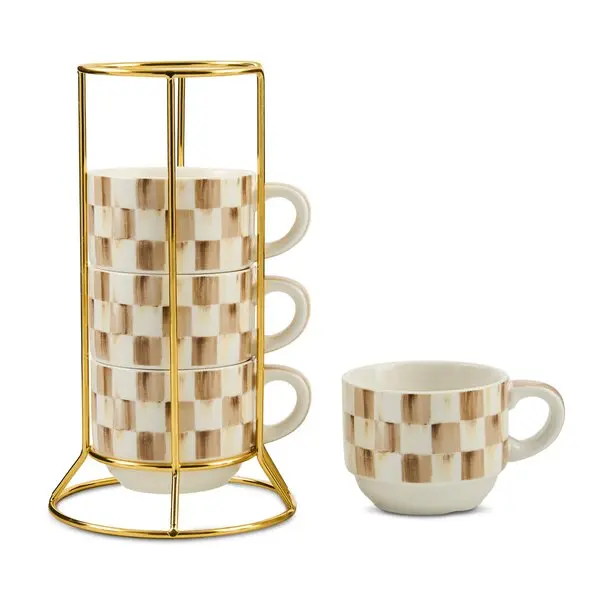 MACKENZIE-CHILDS Check Cappuccino Cup Tower - Mocha