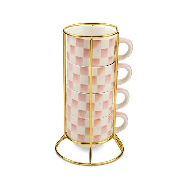 MACKENZIE-CHILDS Check Cappuccino Cup Tower - Rosy