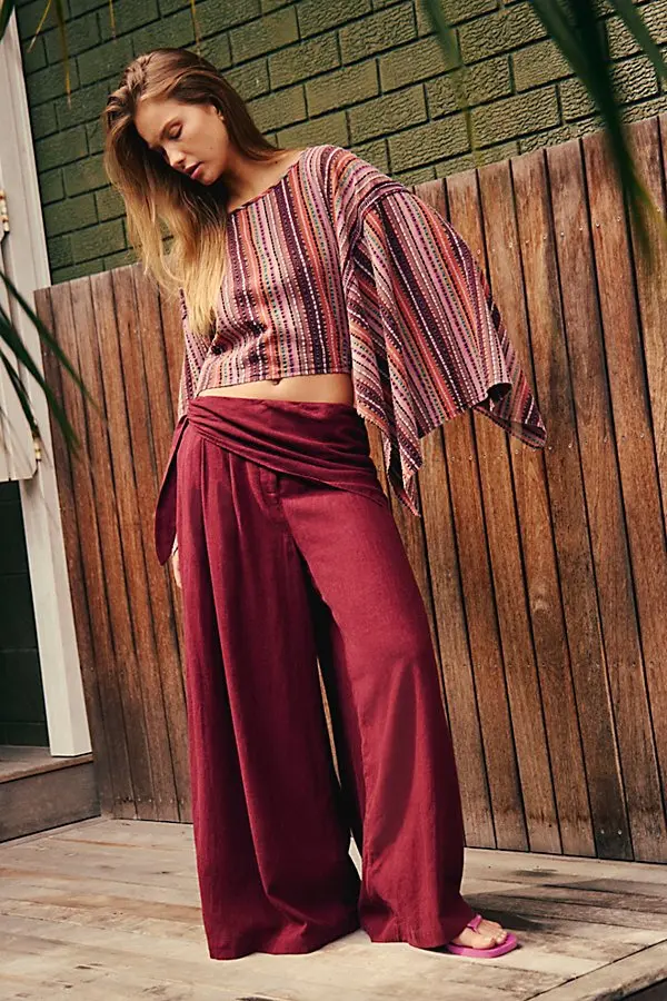 Free People Sandshell Linen Priya Sarong Pants - Dionysus